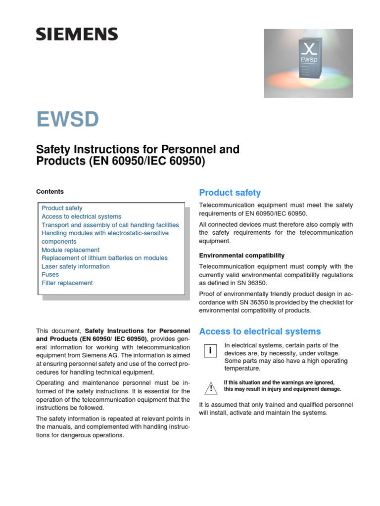 Safety Instructions For Personnel and Products (EN 60950/IEC 60950) | PDF