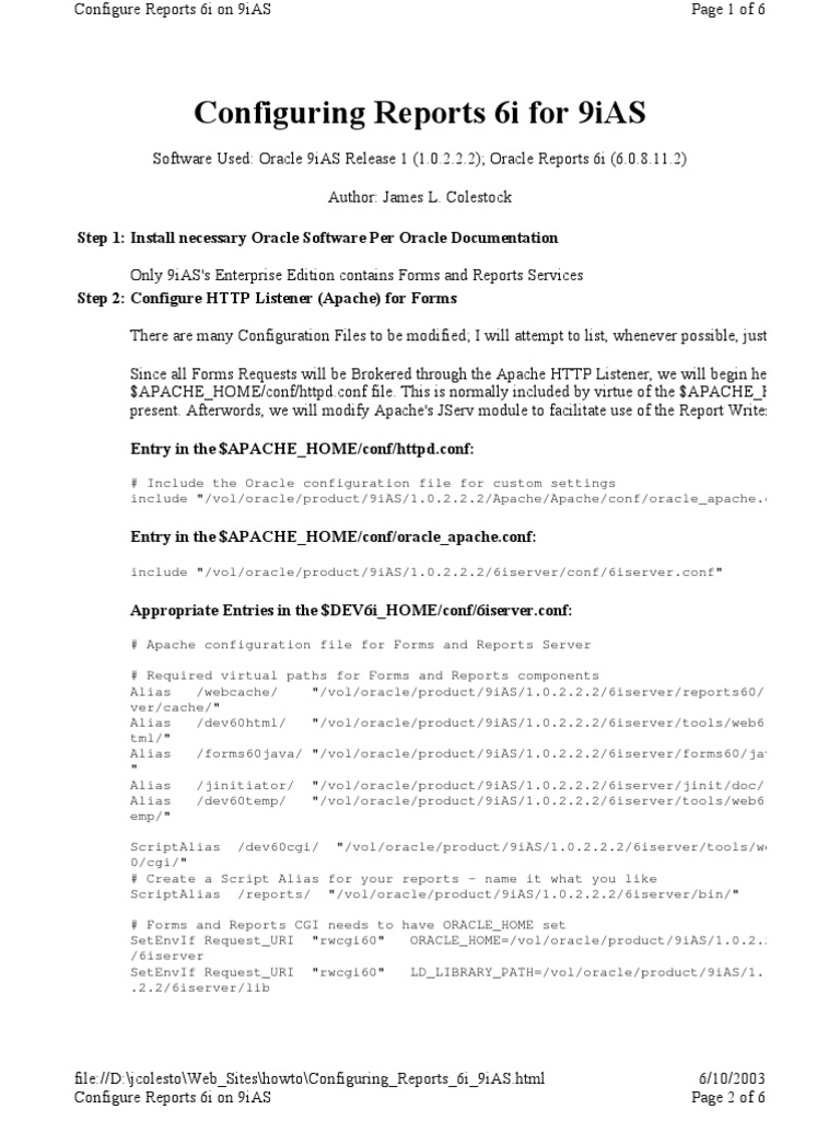 Configuring Reports 6i For 9iAS | PDF | Oracle Database | Apache Http ... Configuring Reports 6i For 9iAS | PDF | Oracle Database | Apache Http ...