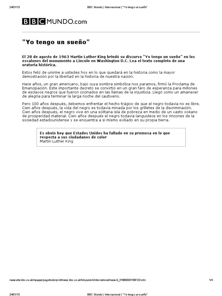 Yo Tengo Un Sueño - Martin Luter King PDF | PDF | Política (general ...