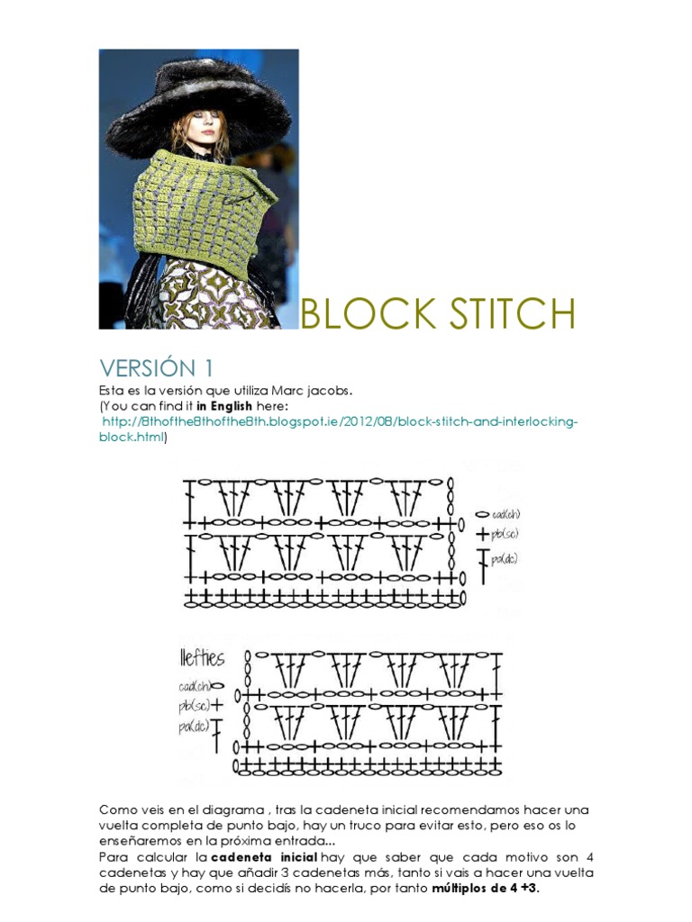 Block Stitch Pattern. 3 Versions. Charts. Diagramas | PDF