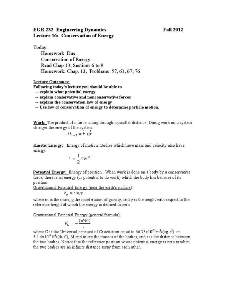 Today: Homework Due Conservation of Energy Read Chap 13, Sections 6 To ...