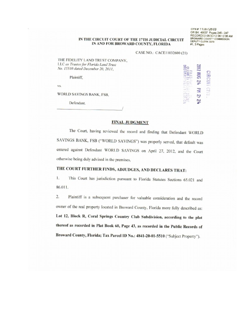 Final Judgment - Quiet Title | PDF | Home & Garden