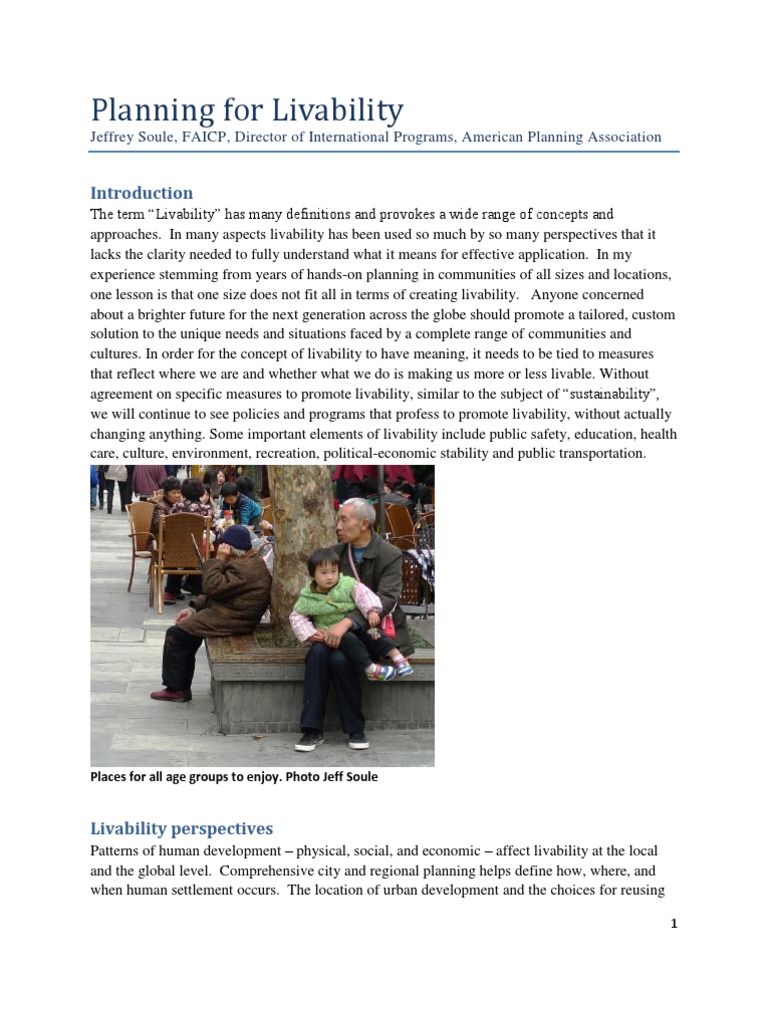 Planning For Livability | PDF | Quality Of Life | Community