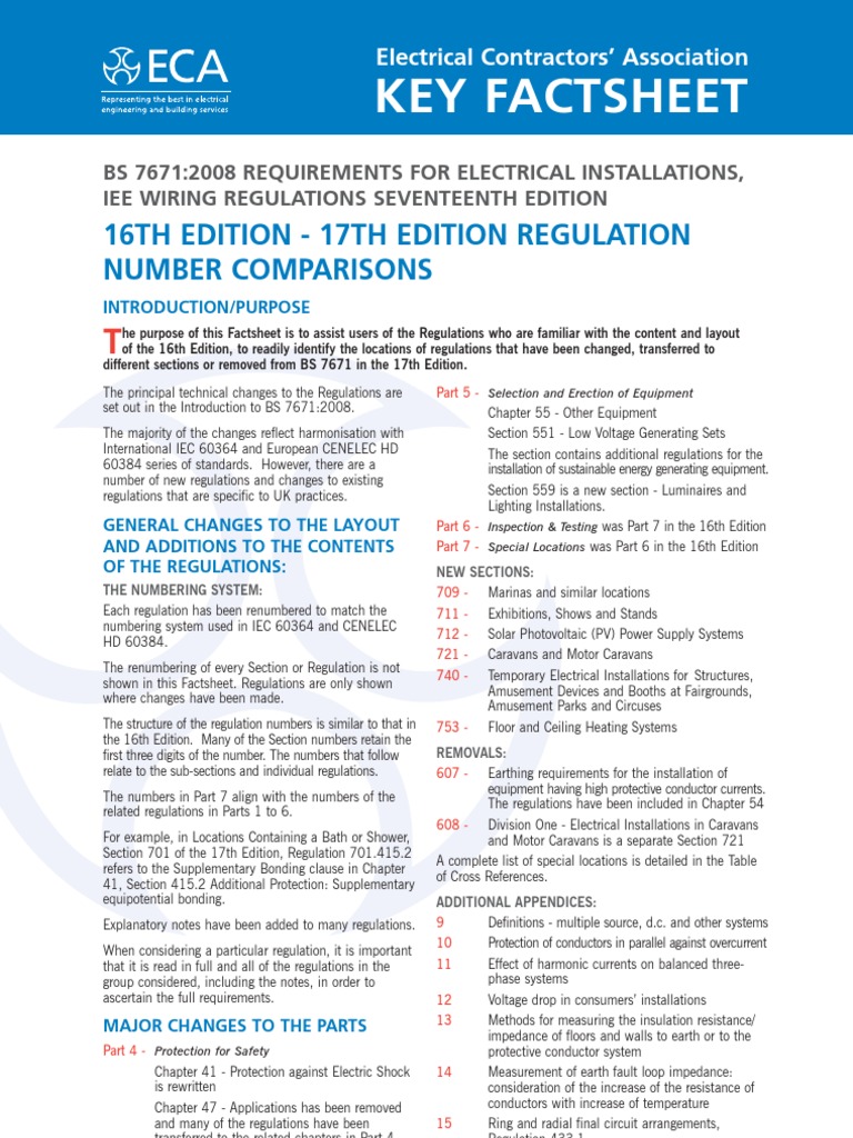Key Factsheet: 16Th Edition - 17Th Edition Regulation Number ...