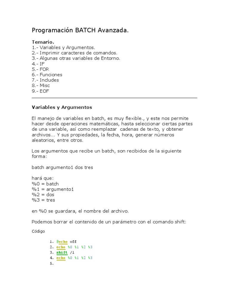 Programación BATCH Avanzada | PDF | Comillas | Archivo de computadora