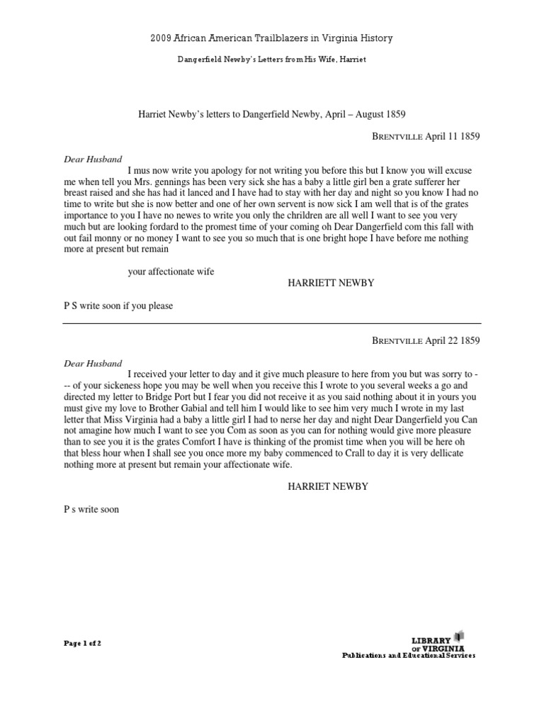 Harriet Newby Letters | PDF