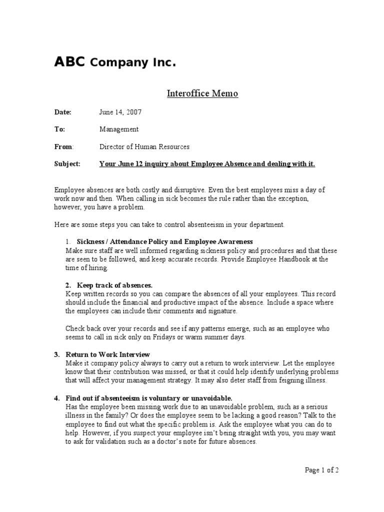 Dealing With Employee Absence | PDF | Employment | Human Resource ...
