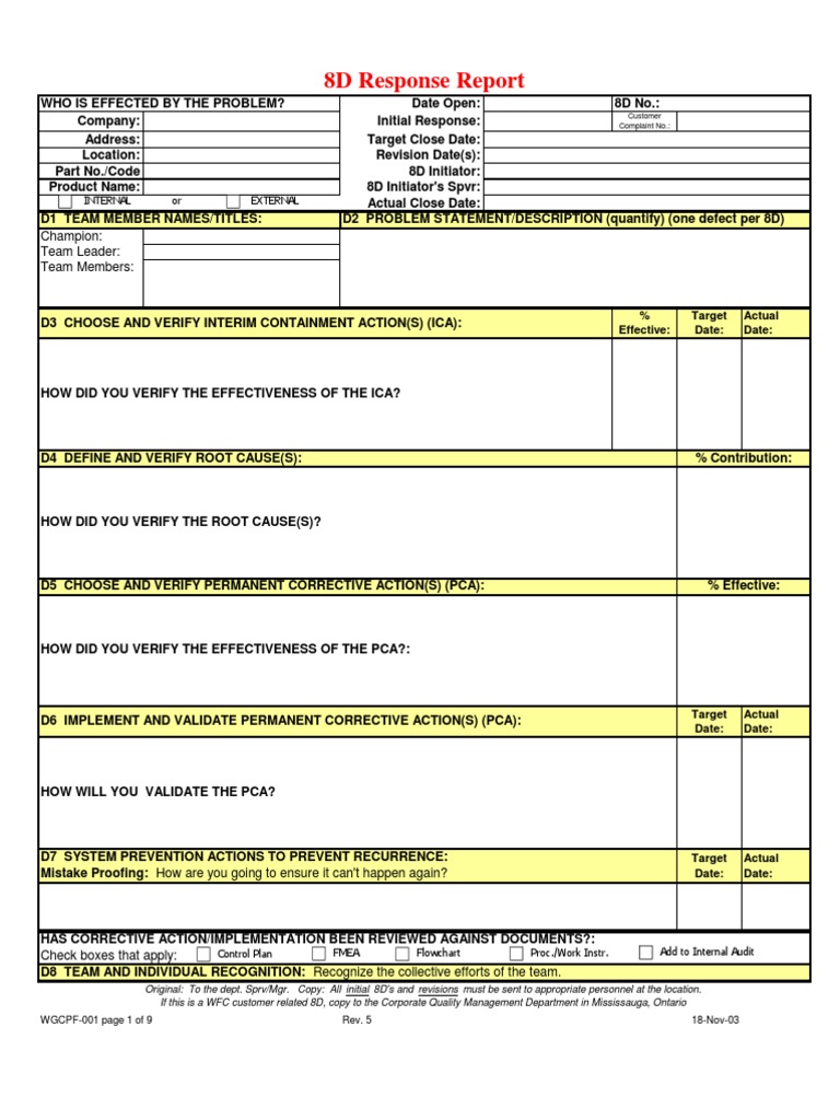 8D Form Instruc | PDF | Cognition | Business