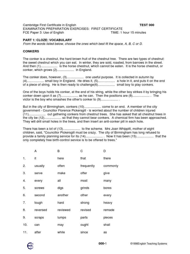 Fce Practice | PDF | Squatting | Chestnut