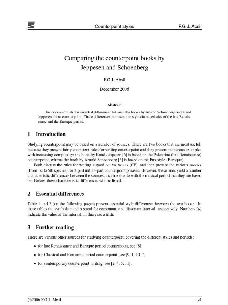 Comparing The Counterpoint Books by Jeppesen and Schoenberg | PDF ...