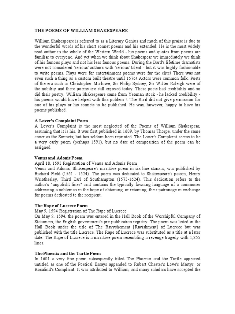 The Poems of Shakespeare | PDF | William Shakespeare | Poetry