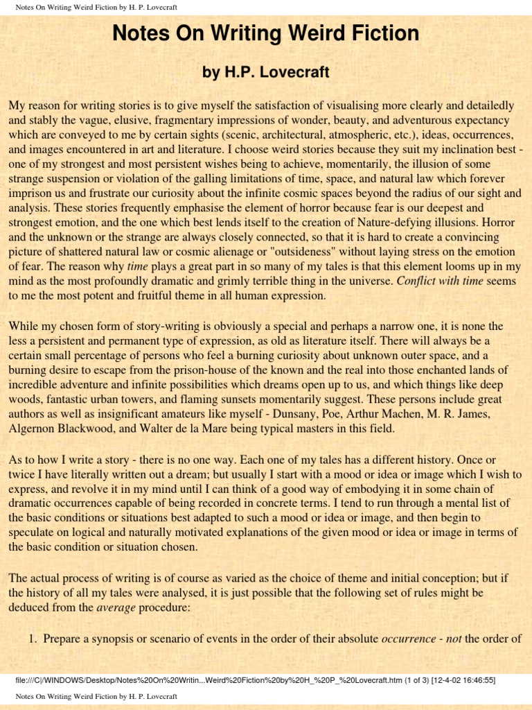 Lovecraft's Guide to Weird Fiction Writing | PDF