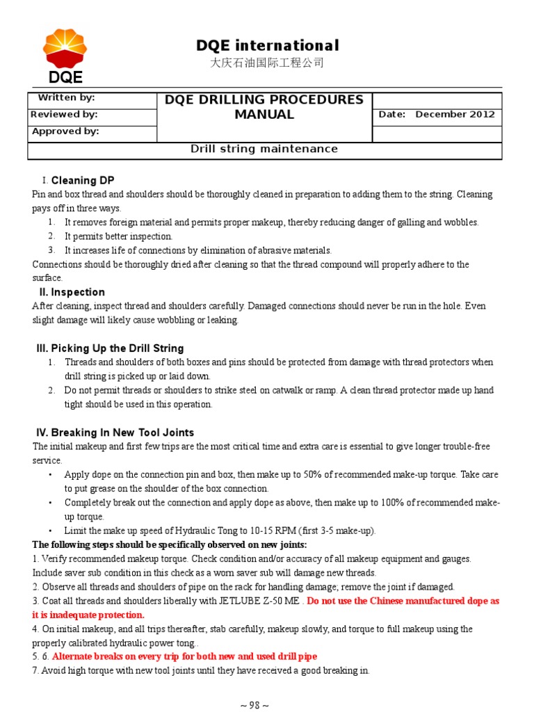 Drill String Maintenance Procedures | PDF | Drilling Rig | Rust