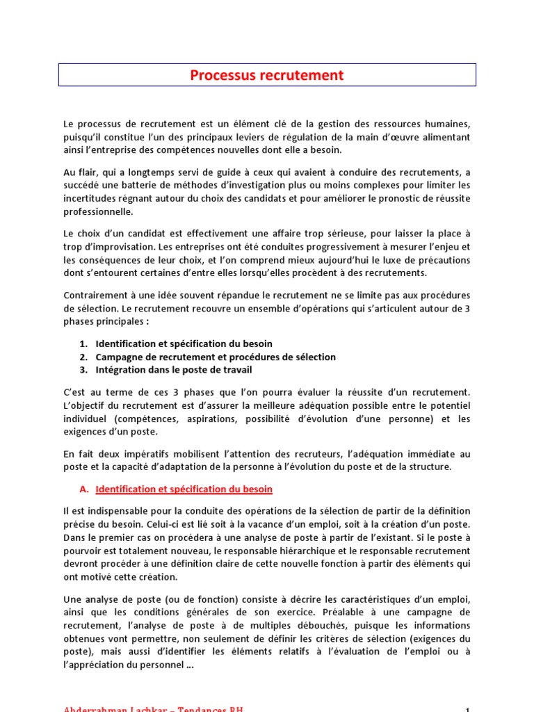 GRH Processus Recrutement | PDF