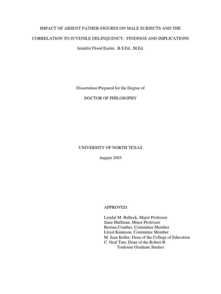 Impact of Absent Father-Figures On Male Subjects and The Correlation To ...