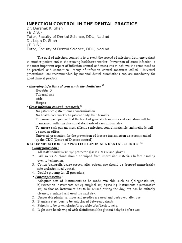 Universal Precautions and Infection Control Protocols for the Dental ...