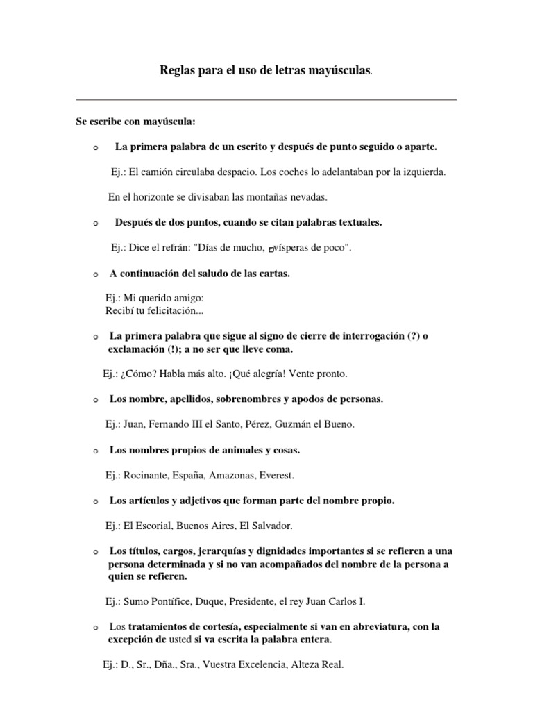 Reglas del uso de mayúsculas | PDF