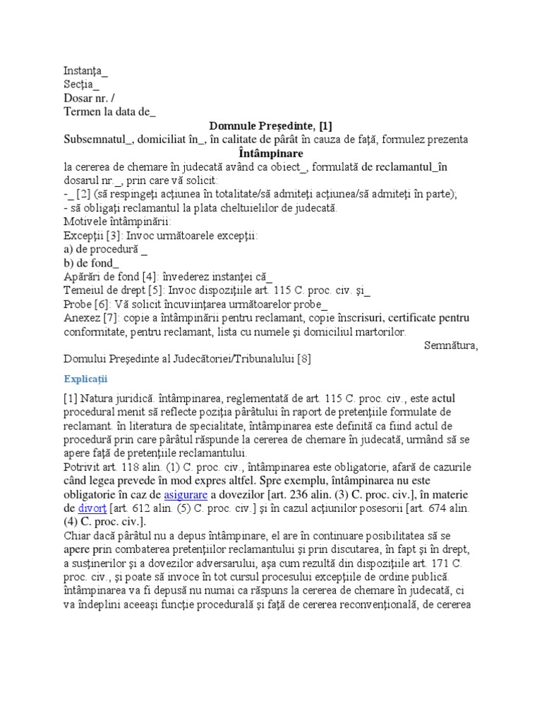 Model de Intampinare | PDF