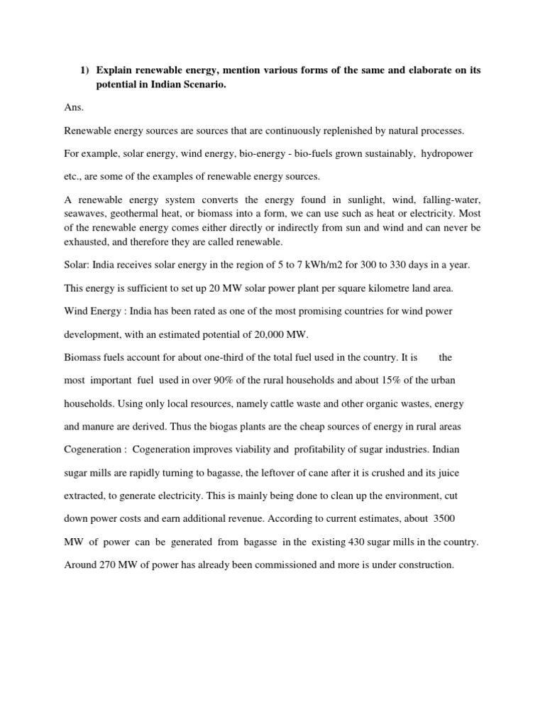 Non-Conventional Energy Sources Notes | PDF | Renewable Energy | Water ...