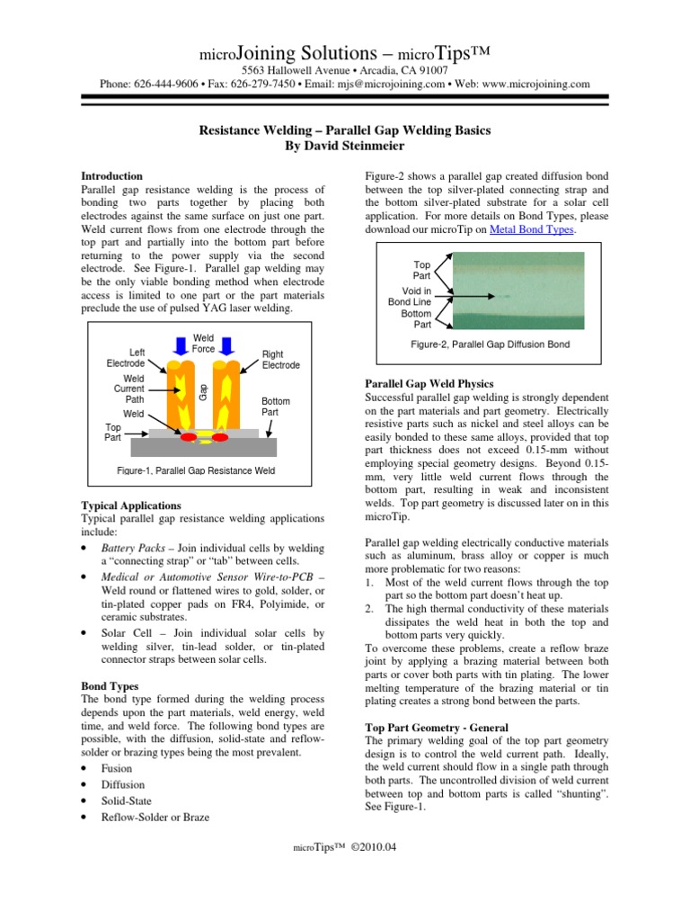 Microtip Resistance Parallel Gap Welding | PDF | Welding | Construction