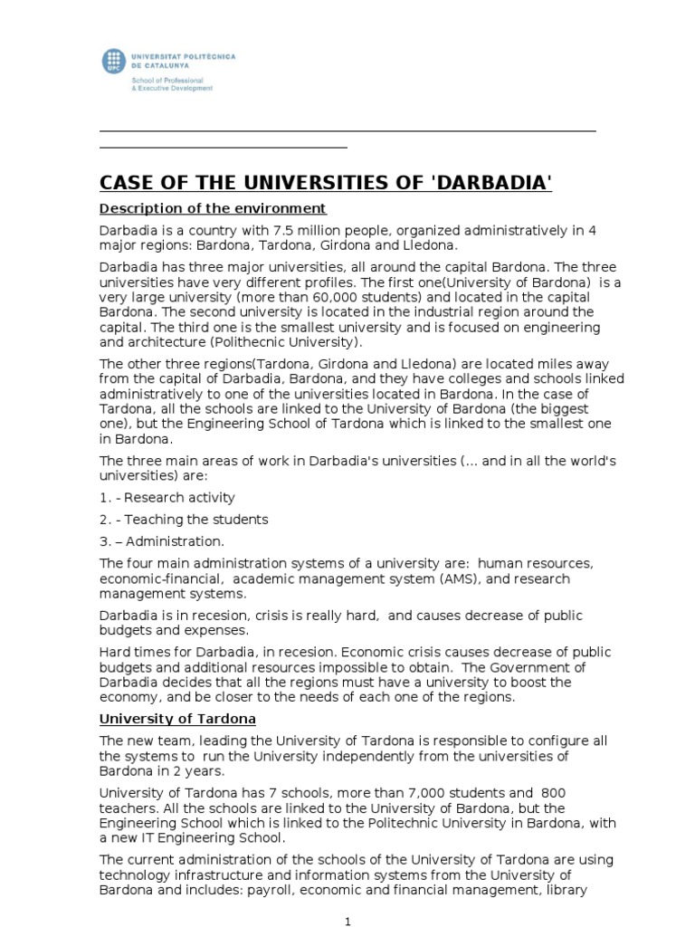 2012 UPC Business School Final Case Darbadia | PDF | University ...