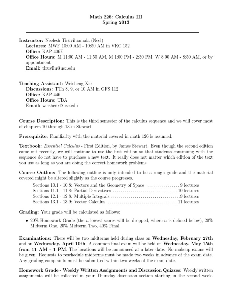 Calc III Syllabus | PDF