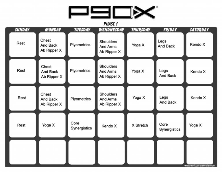 P90X Workout Calendar Phase 1 | PDF