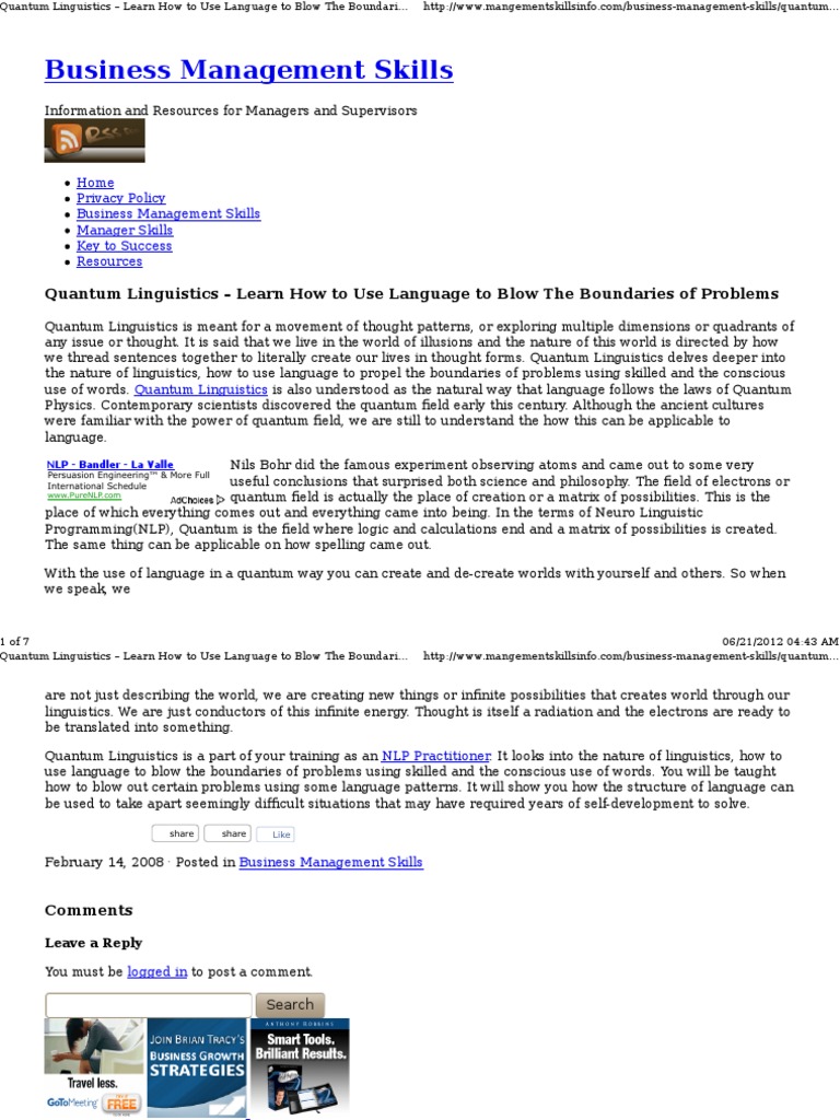 Quantum Linguistic | PDF | Neuro Linguistic Programming | Quantum Mechanics