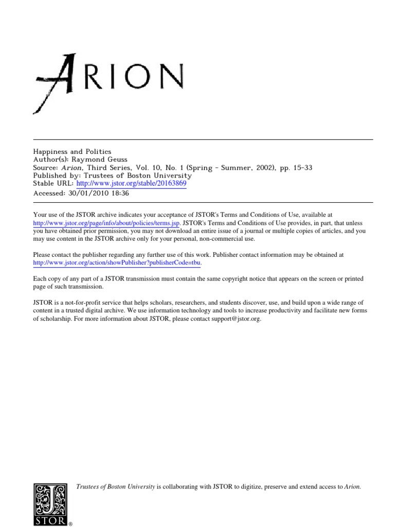 Happiness and Politics - Raymond Geuss | PDF | Contentment | Happiness