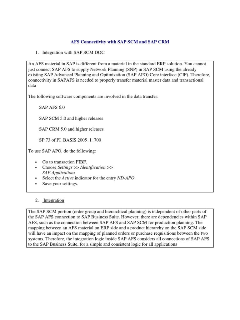 AFS Integration with SAP SCM and CRM | PDF | Sap Se | Enterprise ...