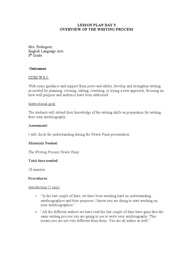 Mrs. Rodriguez English Language Arts 8 Grade: Lesson Plan Day 3 ...