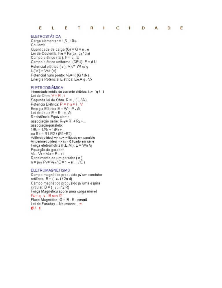 Formulas Eletricidade | PDF