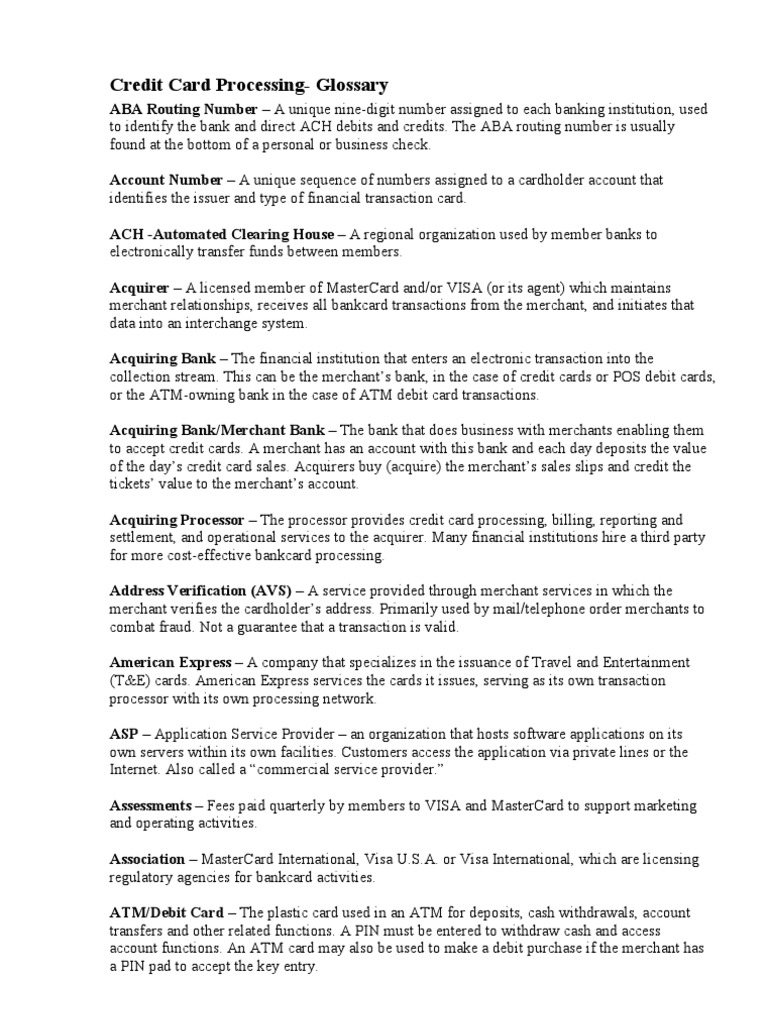 Credit Card Processing Glossary | PDF | Debit Card | Credit Card