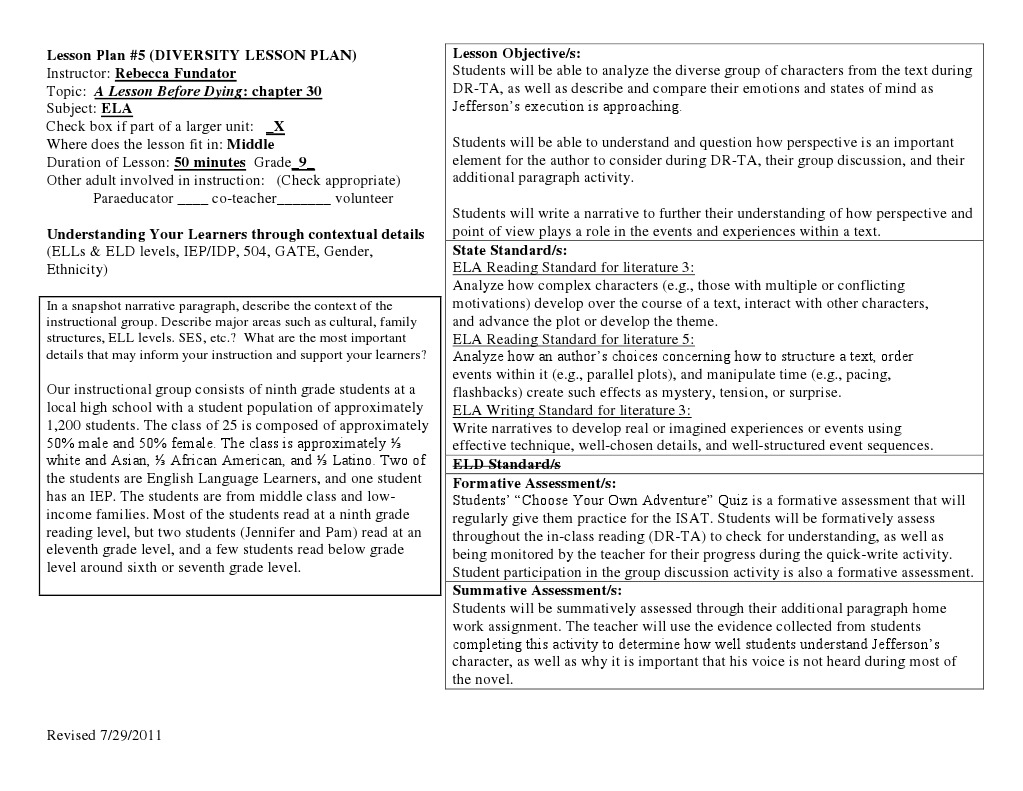 Lesson Plan #5 (Diversity Lesson Plan) Lesson Objective/s | PDF ...