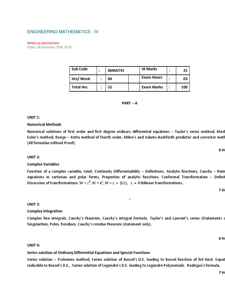 Engineering Maths 4 Syllabus | PDF | Markov Chain | Probability ...