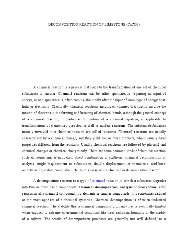 Decomposition Reaction of Limestone | PDF | Chemical Reactions ...