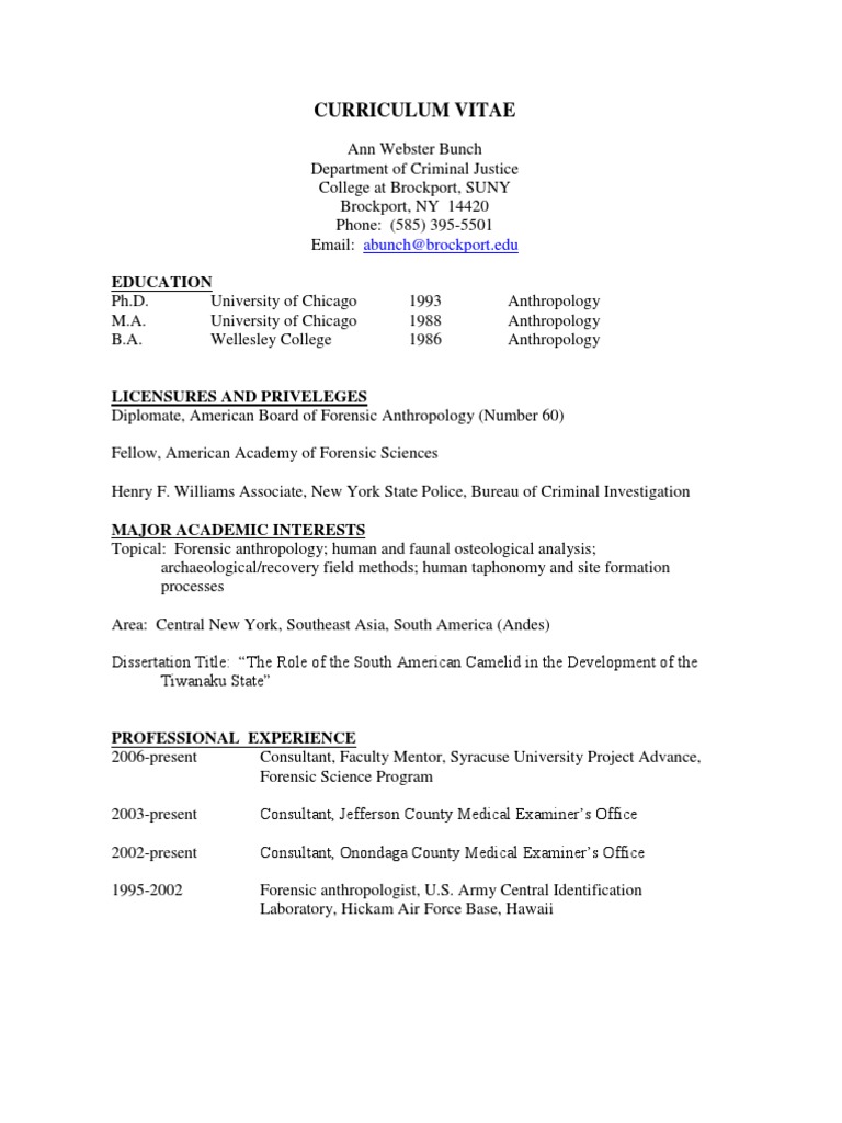 Bunch CV | PDF | Anthropology | Postgraduate Education
