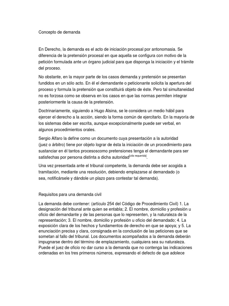 Concepto de Demanda | PDF | Competencia (ley) | Demanda judicial