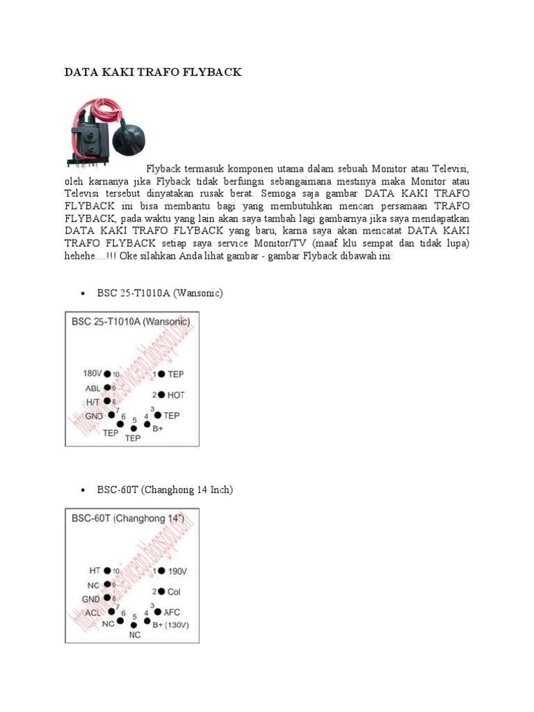 Data Kaki Trafo Flyback | PDF