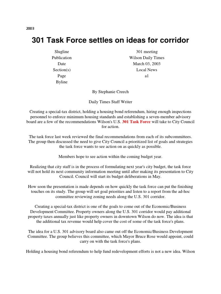 U.S. 301 Task Force Proposes Corridor Improvements | PDF | Government ...