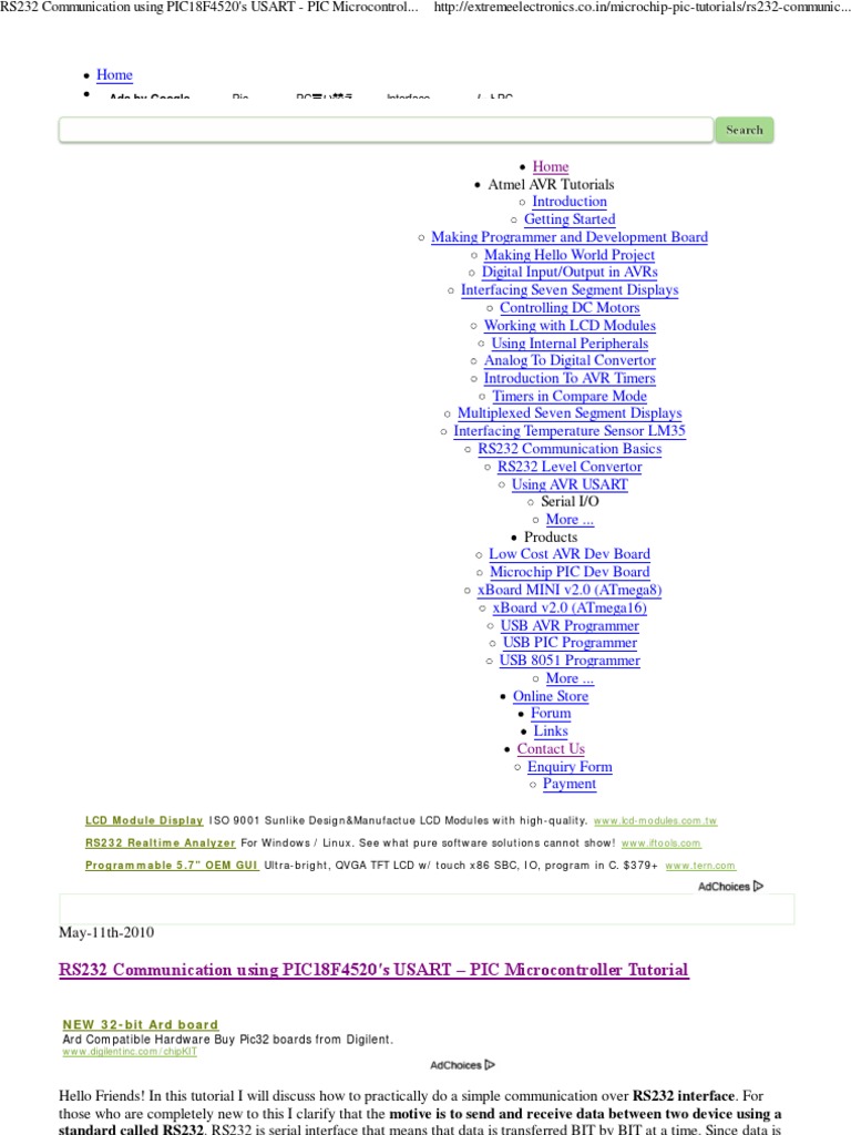 RS232 Communication Using PIC18F4520 S USART PIC Micro Controller Tutorial Extreme Electronics ...