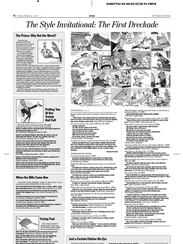 Style Invitational 10th-Anniversary Retrospective, The Washington Post ...