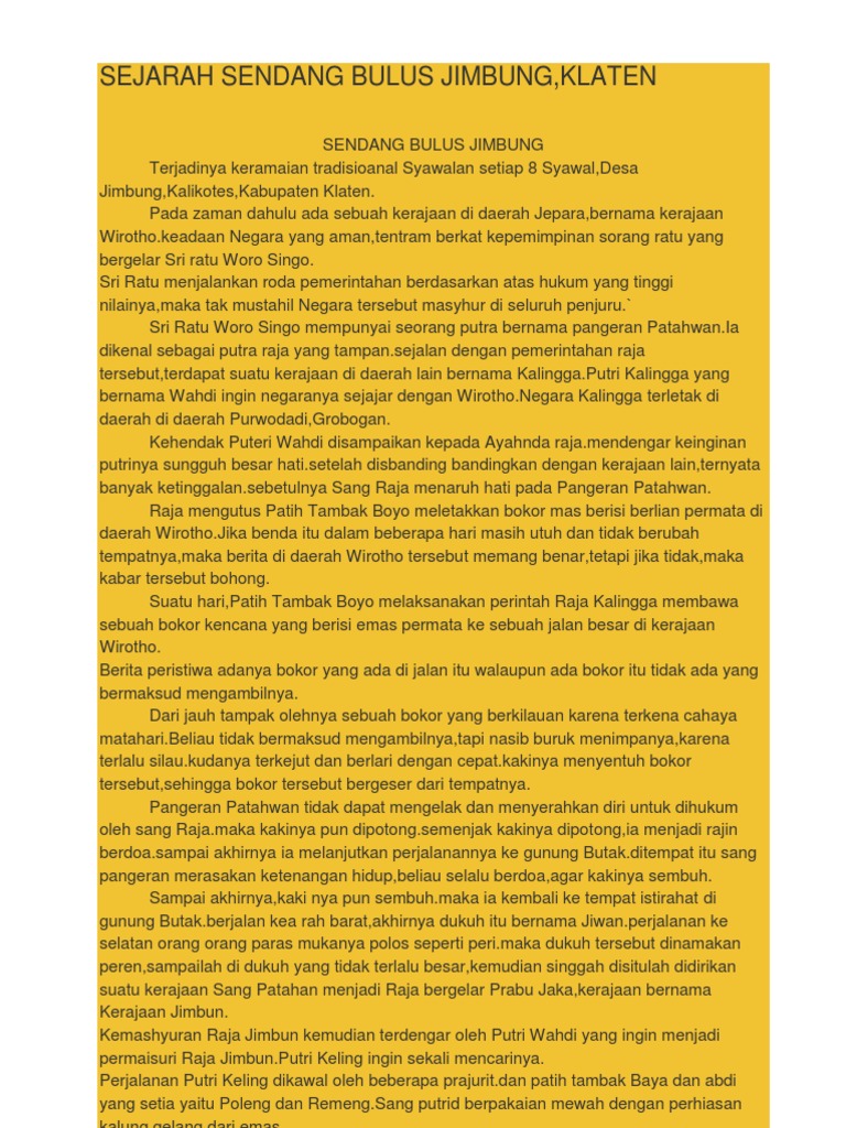 Sejarah Sendang Bulus Jimbung | PDF