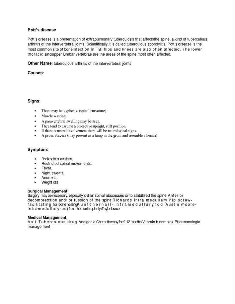 Pott's Disease: Symptoms and Management | PDF | Self-Improvement | Wellness
