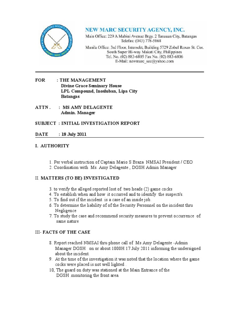 Investigation Report | PDF