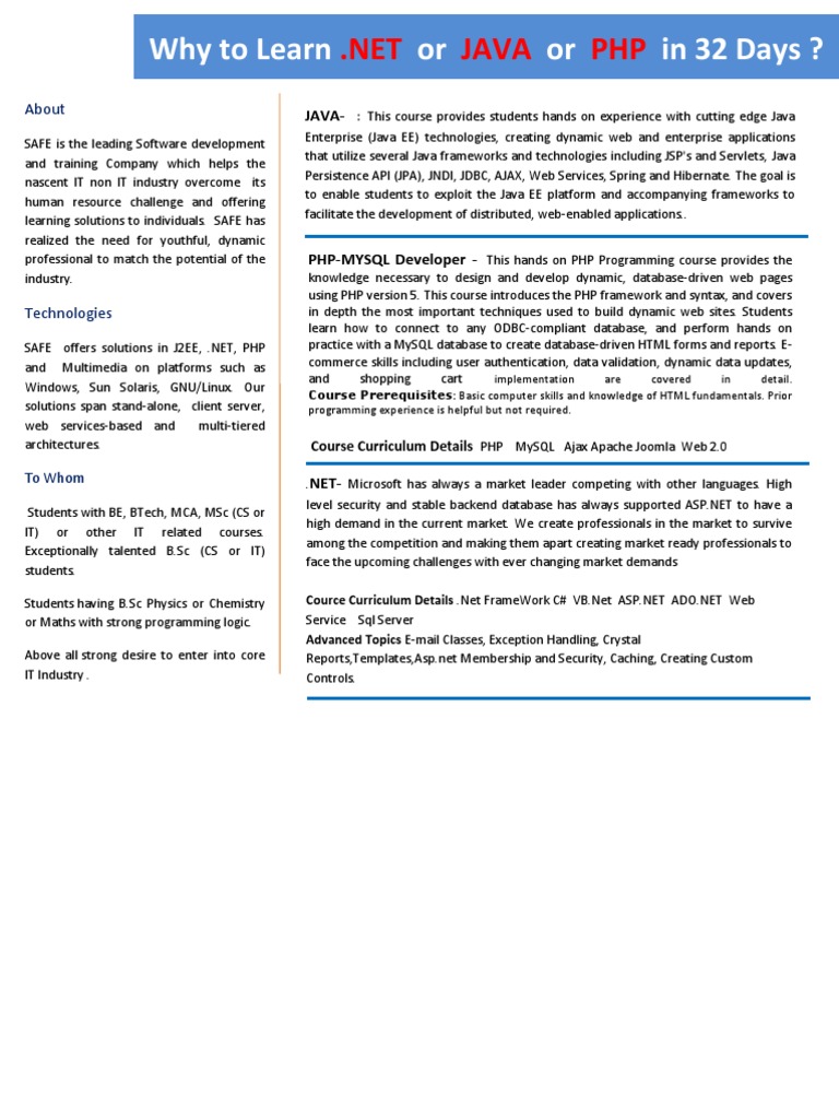 Why To Learn or or in 32 Days ?: Java PHP | PDF | Php | Java ...