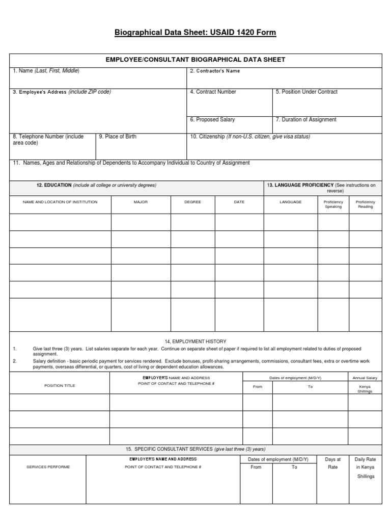 1420 Form | United States Agency For International Development | Employment