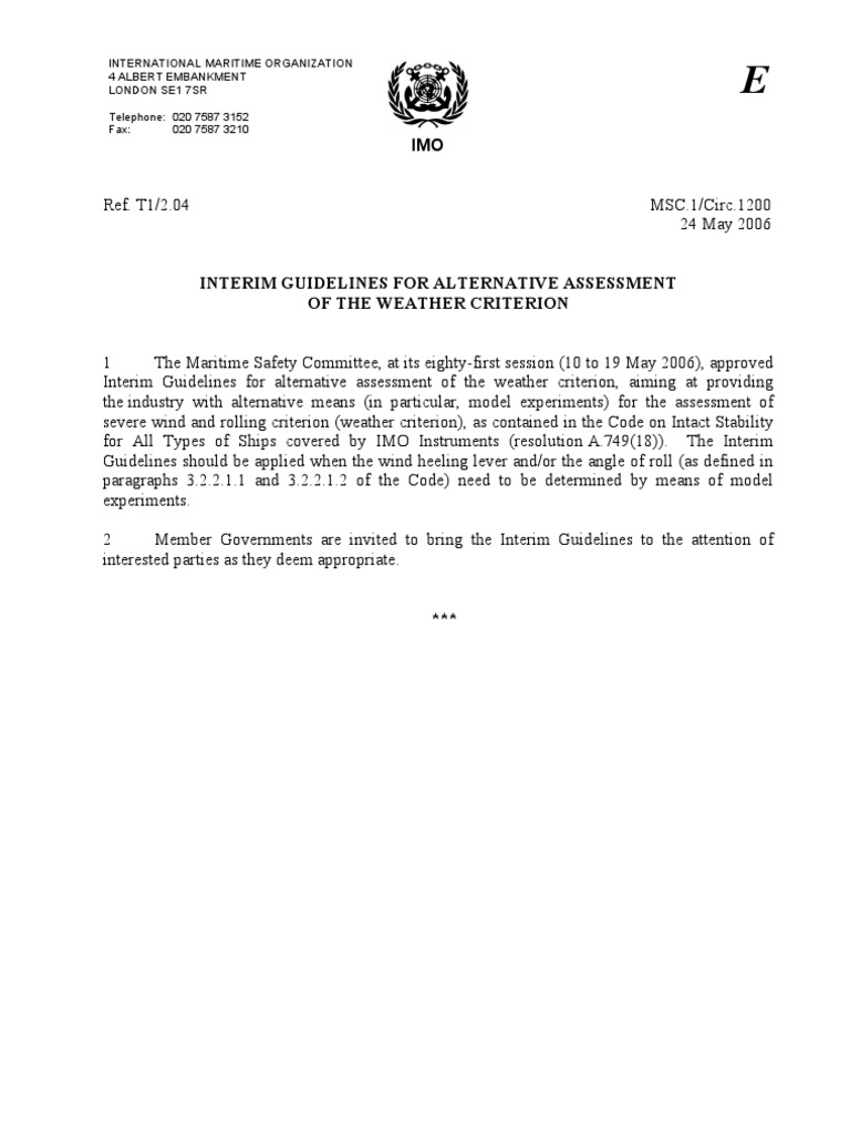 IMO MSC 1 - Cir.1200 - Alternative Wind Heeling Lever | PDF | Waves | Angle