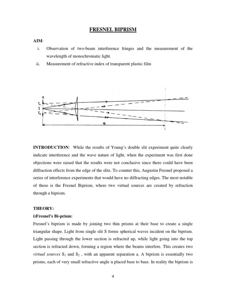 Fresnel Biprism Experiment Overview | PDF | Science & Mathematics