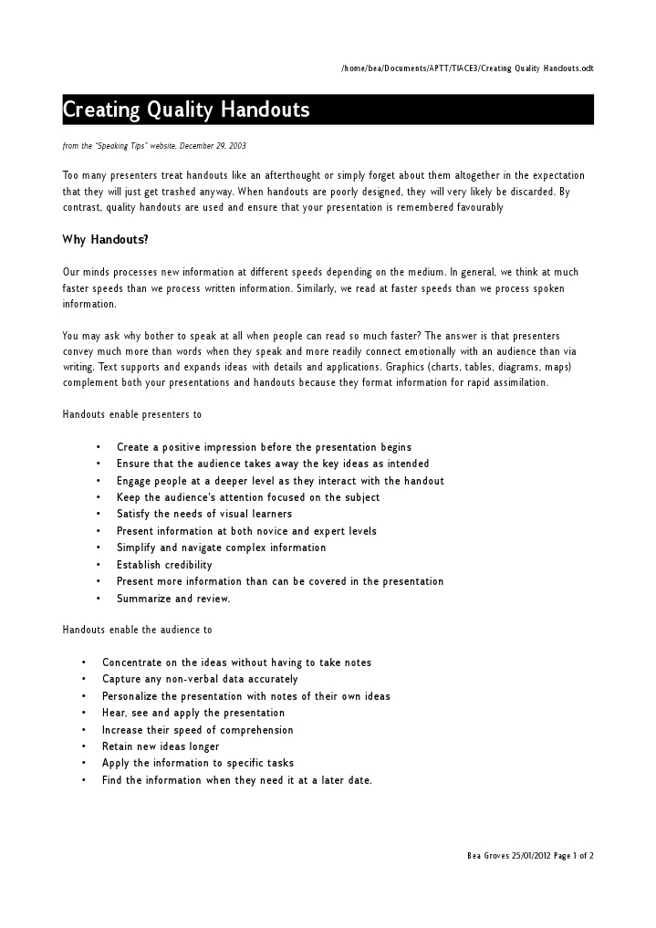 Creating Effective Presentation Handouts | PDF | Graphics | Information